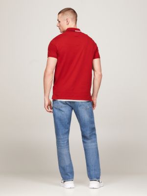 Zip Placket Tipped Regular Fit Polo Red Tommy Hilfiger