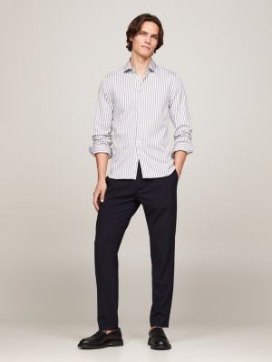 Gestreept Slim Fit Overhemd Met Th Flex Wit Tommy Hilfiger