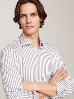 Gestreept Slim Fit Overhemd Met Th Flex Wit Tommy Hilfiger