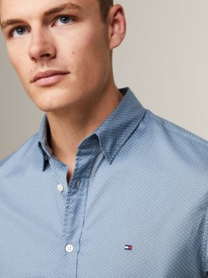 Regular Overhemd Met Korte Mouw En Microprint Blauw Tommy Hilfiger