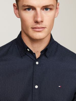 Regular Fit Kurzarm Hemd Mit Mikro Print Blau Tommy Hilfiger
