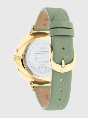 Groen Horloge Met Geborstelde Wijzerplaat Goud Tommy Hilfiger