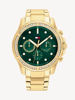 Gold-Plated Green Dial Crystal-Embellished Watch | GOLD | Tommy Hilfiger