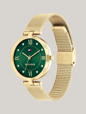 Green Dial Mesh Bracelet Watch Gold Tommy Hilfiger