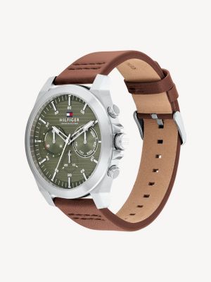 Horloge Met Groene Wijzerplaat En Leren Band Zilver Tommy Hilfiger