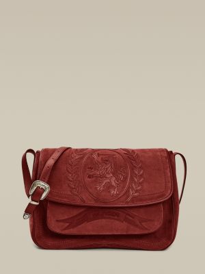 Borsa A Tracolla In Camoscio Con Stemma Rosso Tommy Hilfiger