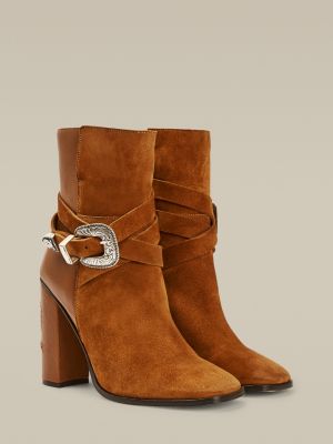 Bottines En Daim à Talon Marron Tommy Hilfiger