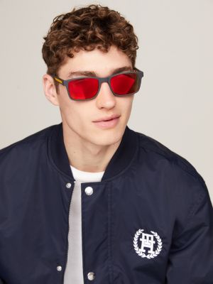 Contrast Logo Mirror Rectangular Sunglasses | Grey | Tommy Hilfiger
