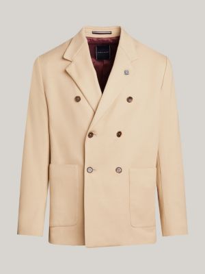 Double Breasted Unconstructed Regular Fit Blazer Beige Tommy Hilfiger