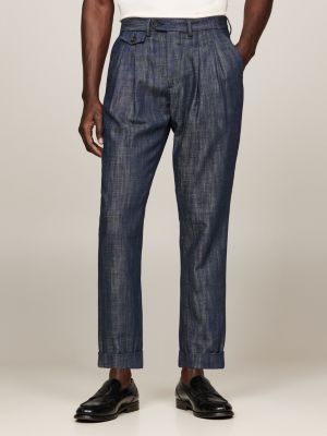 Pleated Turn Up Regular Fit Trousers Blue Tommy Hilfiger