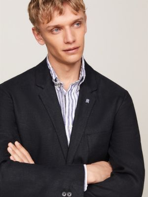 Linen Regular Fit Single Breasted Blazer Black Tommy Hilfiger