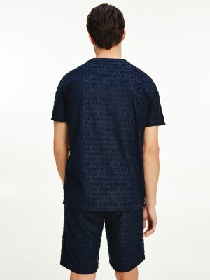 Frottee T Shirt Mit Gleichfarbigem Logomuster Blau Tommy Hilfiger