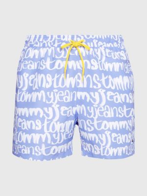 Essential Medium Lange Zwemshort Met Print Wit Tommy Hilfiger
