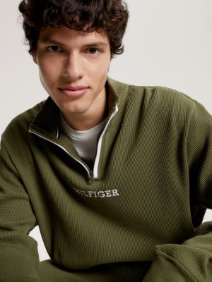 Hilfiger Monotype Waffle Half Zip Sweatshirt Green Tommy Hilfiger