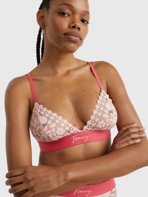 Signature Logo Lace Unlined Triangle Bra Pink Tommy Hilfiger