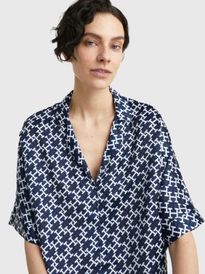 Th Monogram Satin Short Pyjama Set Blue Tommy Hilfiger