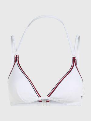 Global Stripe Strappy Triangle Bikini Top White Tommy Hilfiger