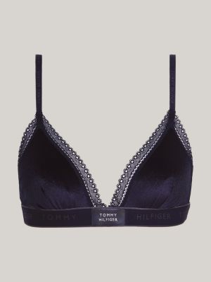 Lace Trim Velour Unlined Triangle Bra Black Tommy Hilfiger