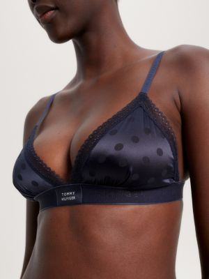 Lace Trim Satin Unlined Triangle Bra Blue Tommy Hilfiger
