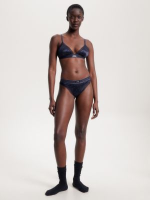 Lace Trim Satin Unlined Triangle Bra Blue Tommy Hilfiger