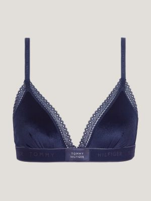 Lace Trim Satin Unlined Triangle Bra Blue Tommy Hilfiger