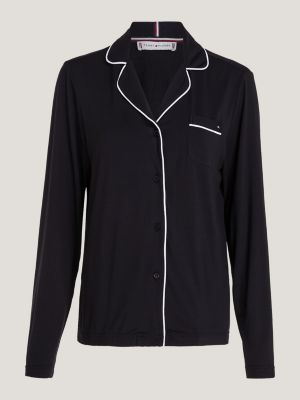 Global Stripe Langarm Pyjama Top Mit Paspeln Schwarz Tommy Hilfiger