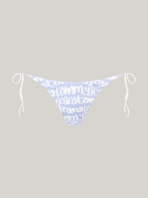 Spell Out Print Side Tie Bikini Bottoms White Tommy Hilfiger