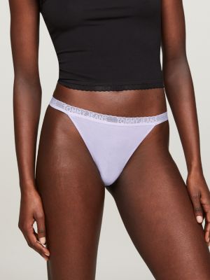 Set Van 3 Tangastrings Met Kant En Logoband Paars Tommy Hilfiger