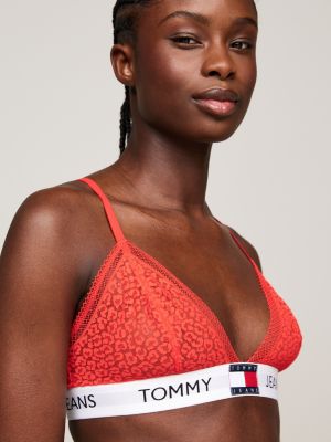 Heritage Leopard Lace Unlined Triangle Bra Red Tommy Hilfiger