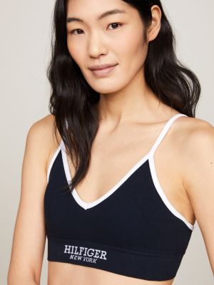 Hilfiger Monotype Contrast Piping Triangle Bra Blue Tommy Hilfiger