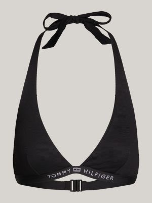 Tonal Logo Fixed Triangle Bikini Top Black Tommy Hilfiger