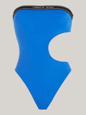 Bandeau Badpak Met Cut Out En Logo Blauw Tommy Hilfiger