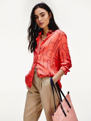 Relaxed Fit Viskose Bluse Mit Seil Print Orange Tommy Hilfiger