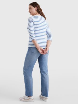 Camiseta De Rayas Con Cuello Barco Azul Tommy Hilfiger