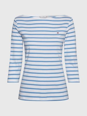 Gestreiftes Slim Fit Top Mit U Boot Ausschnitt Blau Tommy Hilfiger