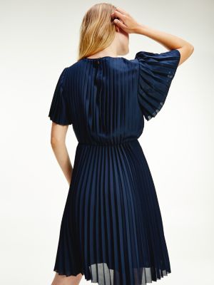 Fit And Flare Midi Faltenkleid Blau Tommy Hilfiger