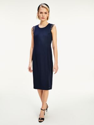 Robe Moulante Sans Manches Détail Dentelle Bleu Tommy Hilfiger