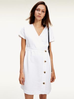 Leinenmix Wickelkleid Mit Knöpfen Weiß Tommy Hilfiger