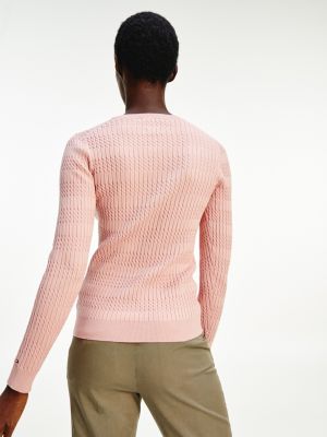 Essential Pullover Mit Zopfmuster Rosa Tommy Hilfiger