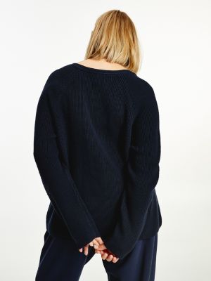 Curve Ribgebreide Trui Met Relaxed Fit En V Hals Blauw Tommy Hilfiger