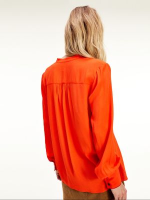 Popover Bluse Aus Viskose Krepp Orange Tommy Hilfiger