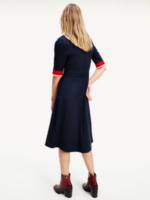 Fit And Flare Jurk Met V Hals Blauw Tommy Hilfiger
