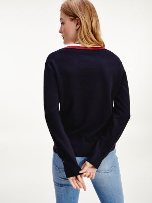 Trui Met V Hals En Contraststrepen Blauw Tommy Hilfiger