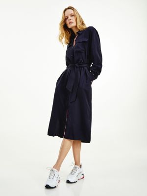 Robe Chemise En Viscose Tendance Utilitaire Bleu Tommy Hilfiger