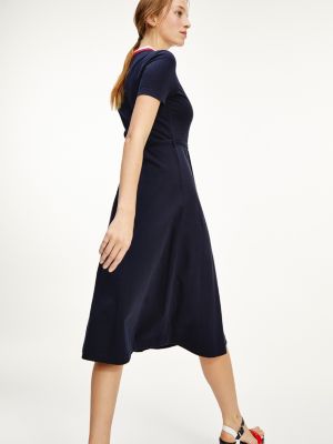 Midi Polokleid In Fit And Flare Passform Blau Tommy Hilfiger