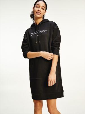 Abito Felpa Con Logo In Corsivo Nero Tommy Hilfiger
