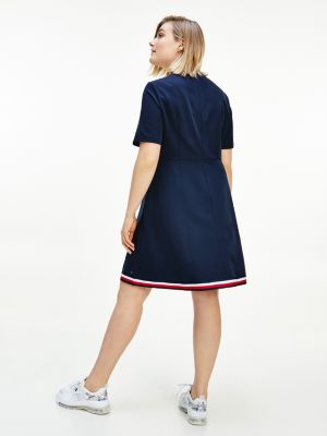 Curve Fit And Flare Kleid Mit Tommy Tape Blau Tommy Hilfiger