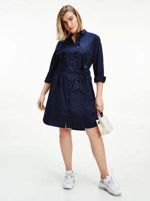 Robe Chemise Curve En Popeline Longueur Genou Bleu Tommy Hilfiger