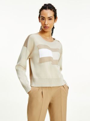 Tommy Icons Trui Met Golvende Vlaggenprint Beige Tommy Hilfiger
