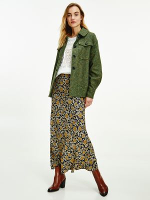 Viscose Crepe Floral Print Midi Skirt Yellow Tommy Hilfiger